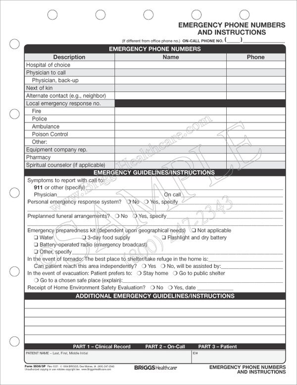 Emergency Phone Number Instructions Form Emergency Phone Number Instructions Form